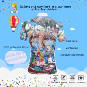 FREE FISHER Cycling Jersey Kids,Short Sleeve Cartoon Road Mountain Bike Jersey Set/Top/Short for Girls Boys Breathable