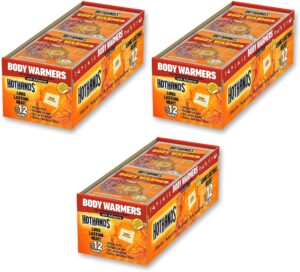 hothands body warmers with adhesive - long lasting safe natural odorless air activated warmers - up to 12 hours of heat - 40 individual warmers pack of 3