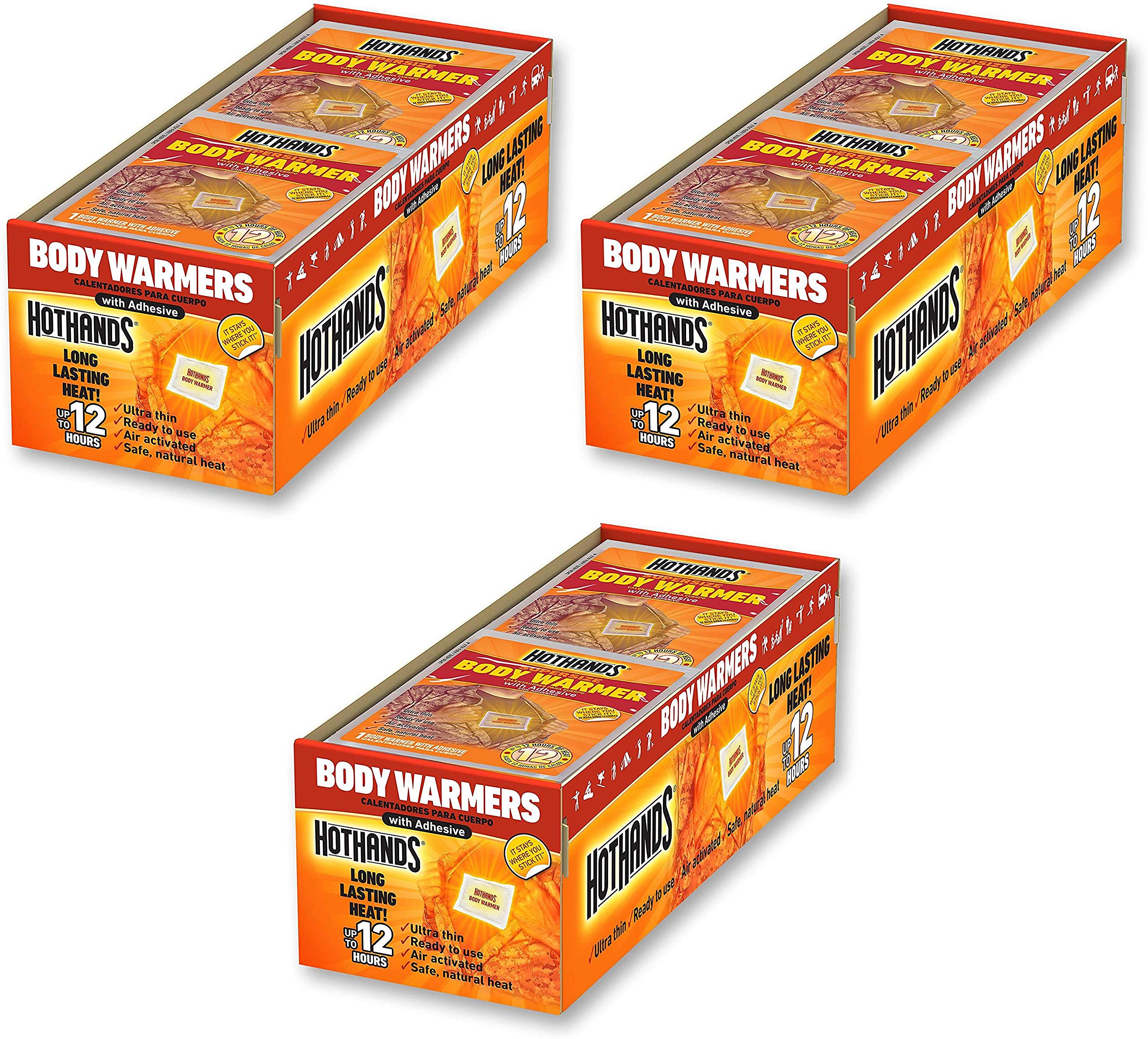 HotHands Body Warmers with Adhesive - Long Lasting Safe Natural Odorless Air Activated Warmers - Up to 12 Hours of Heat - 40 Individual Warmers Pack of 3