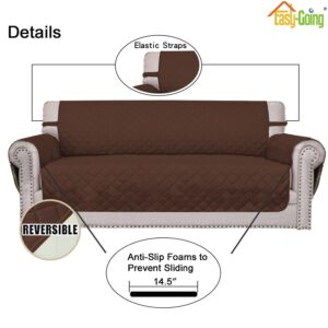 Easy-Going Reversible Couch Cover for 3 Cushion Couch Sofa Cover for Dogs Water Resistant Furniture Protector Cover with Foam Sticks Elastic Straps for Pet Cat (Sofa, Coffee/Ivory)