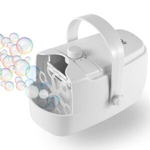 easycel bubble machine, automatic bubble blower machine, portable bubble maker for outdoor and indoor use, powered by plug-in or batteries with two speed modes (white)