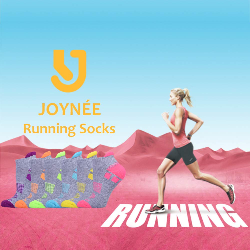 JOYNÉE Women's Ankle Athletic Running Socks Performance Cushioned Low Cut Sports Socks with Heel Tab 6 Pairs,Sock Size 9-11,Grey