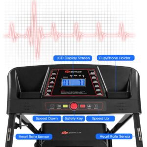 Giantex 1.5HP Electric Folding Treadmill w/Adjustable Incline, Jogging Running Machine w/ 12 Pre-Set Programs, LCD Display and Heart Rate Sensor, Portable Treadmill w/Low Noise for Home and Office