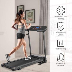 Giantex 1.5HP Electric Folding Treadmill w/Adjustable Incline, Jogging Running Machine w/ 12 Pre-Set Programs, LCD Display and Heart Rate Sensor, Portable Treadmill w/Low Noise for Home and Office