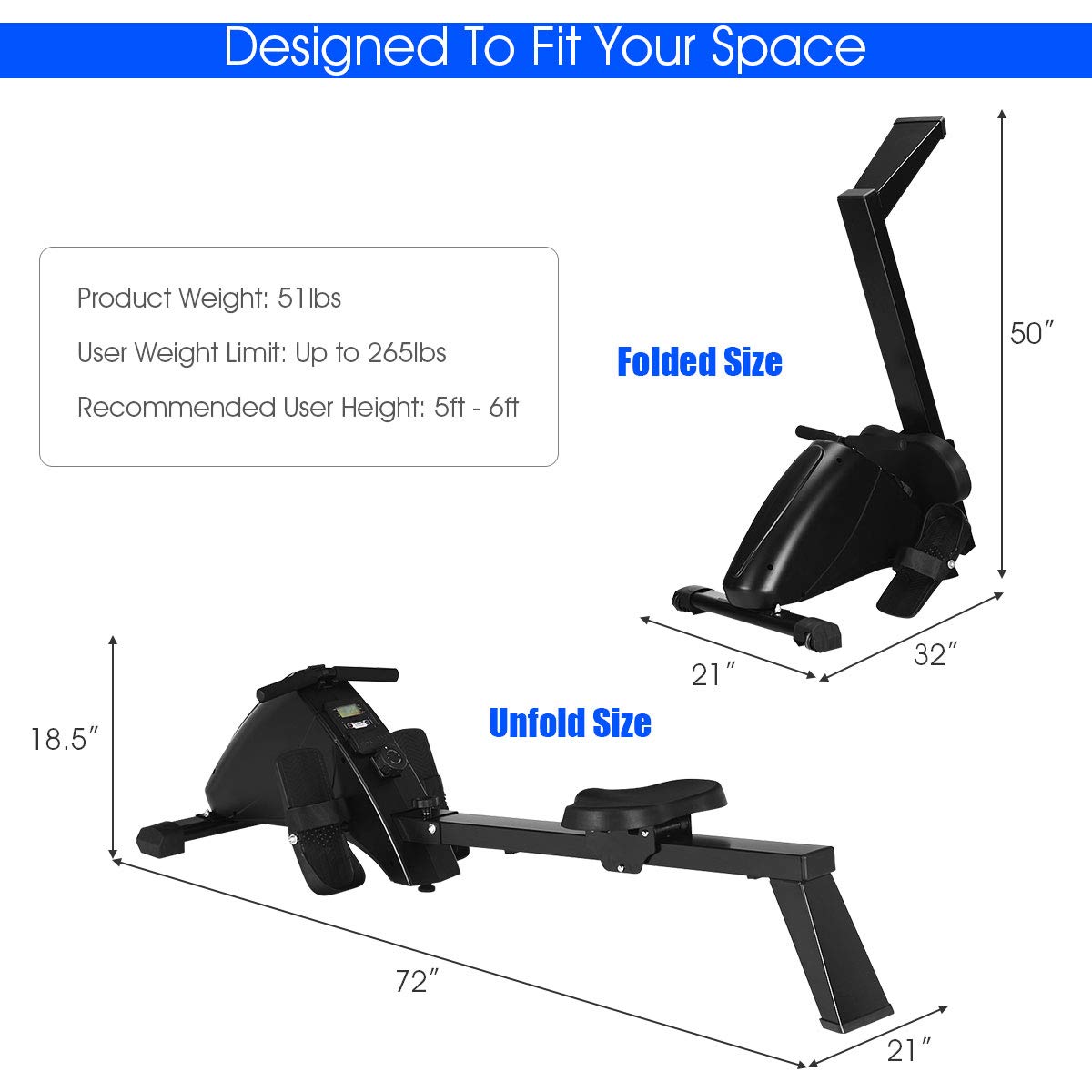 Nightcore Magnetic Rowing Machine, Folding Exercise Rower with10 Adjustable Resistance Levels & LCD Monitor & Large Pivoting Pedals, Full Body Exercise Equipment for Home Use, Black