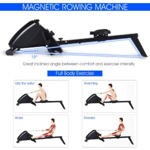 Nightcore Magnetic Rowing Machine, Folding Exercise Rower with10 Adjustable Resistance Levels & LCD Monitor & Large Pivoting Pedals, Full Body Exercise Equipment for Home Use, Black