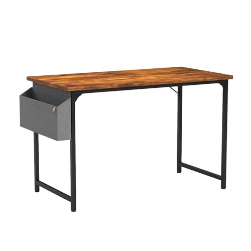 CubiCubi Study Computer Desk 47" Home Office Writing Small Desk, Modern Simple Style PC Table, Black Metal Frame, Rustic Brown