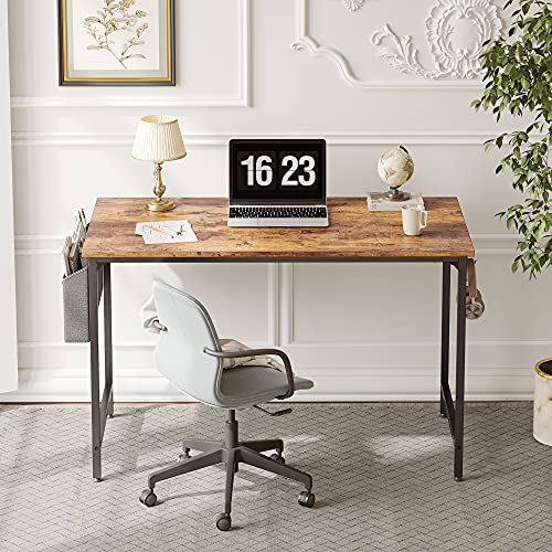 CubiCubi Study Computer Desk 47" Home Office Writing Small Desk, Modern Simple Style PC Table, Black Metal Frame, Rustic Brown