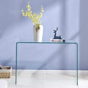 glass sofa & console tables transparent glass table, clear bent modern home office furniture, tempered glass sofa table for entryway,console table desks (clear 43.3" x 13.8" x 29.5")