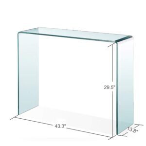 Glass Sofa & Console Tables Transparent Glass Table, Clear Bent Modern Home Office Furniture, Tempered Glass Sofa Table for Entryway,Console Table Desks (Clear 43.3" x 13.8" x 29.5")