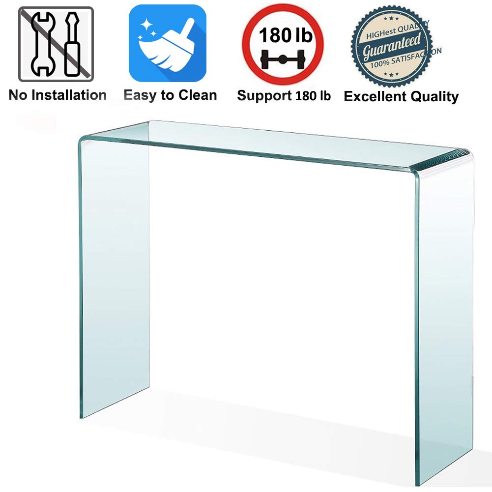 Glass Sofa & Console Tables Transparent Glass Table, Clear Bent Modern Home Office Furniture, Tempered Glass Sofa Table for Entryway,Console Table Desks (Clear 43.3" x 13.8" x 29.5")