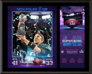 sports memorabilia nick foles philadelphia eagles 12'' x 15'' super bowl lii champions sublimated plaque with replica ticket - nfl player plaques and collages