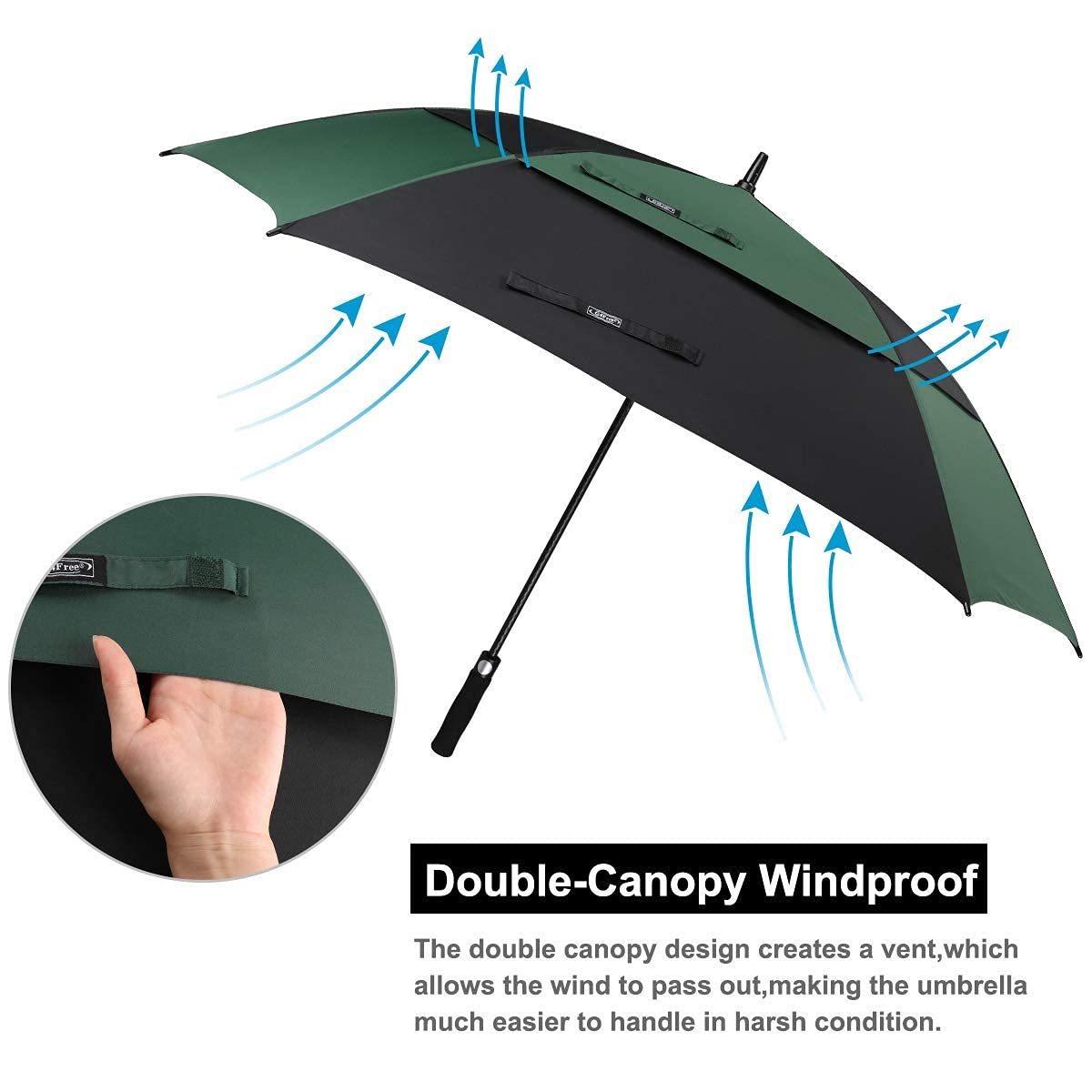 G4Free Extra Large Golf Umbrella 62/68 inch Vented Square Umbrella Windproof Auto Open Double Canopy Oversized Stick Umbrella