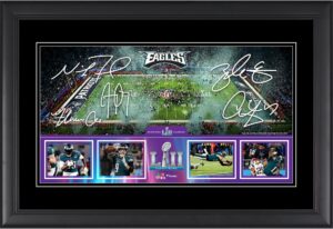 philadelphia eagles framed 10" x 18" super bowl lii champions panoramic collage with facsimile signatures - nfl team plaques and collages