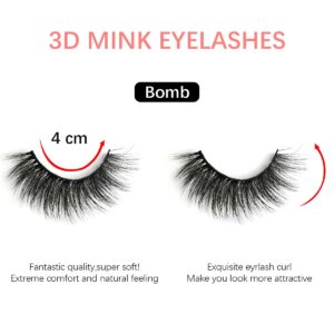 Leipple False Eyelashes 5 Pairs - Professional Reusable 3D Mink Lashes - Handmade Natural Thick Fluffy Fake Eyelashes with Stainless Steel Eyelash Tweezers (Bomb)