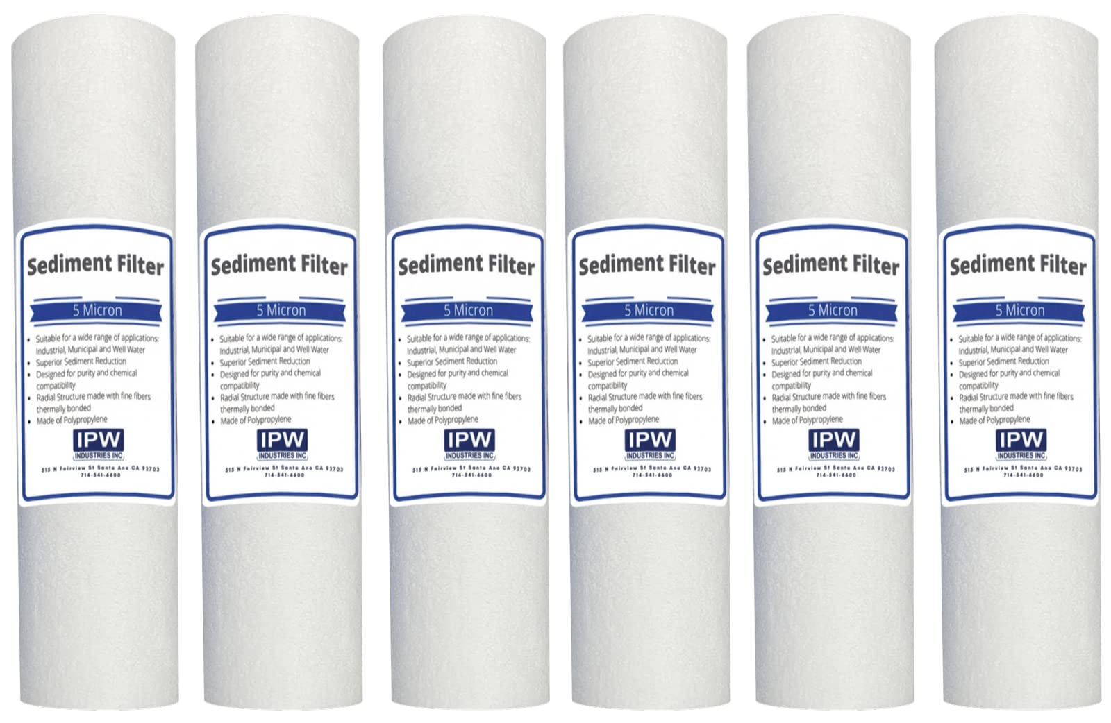 6-Pack Replacement for Watts VIH34APC Polypropylene Sediment Filter - Universal 10-inch 5-Micron Cartridge Compatible with WATTS PREMIER 500223 WH LD WHOLE HOUSE FILTER by IPW Industries Inc