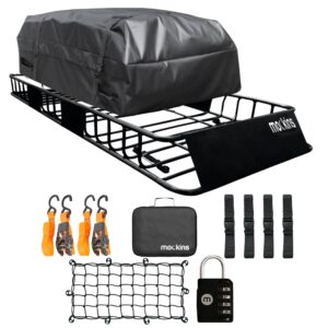 mockins anti rust roof cargo basket |64"x39"x6" roof rack cargo basket with 16 cu ft waterproof cargo bag |250lb roof basket cargo carrier |extendable cargo roof rack basket | roof rack cargo carrier