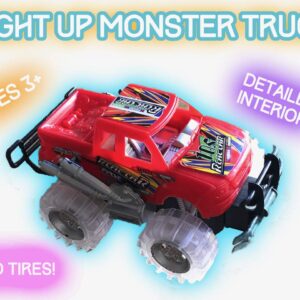 HOWBOUTDIS (1) Light Up Monster Truck with Flashing LED Tires & Push N Go Friction for Easy Motion - Great Birthday Gift for Boys or Girls Ages 3+ - Ideal Party Favor or Carnival Prize