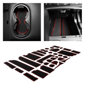 cupholderhero fits ford explorer accessories 2016-2019 premium custom interior non-slip anti dust cup holder inserts, center console liner mats, door pocket liners 31pc set (red trim)