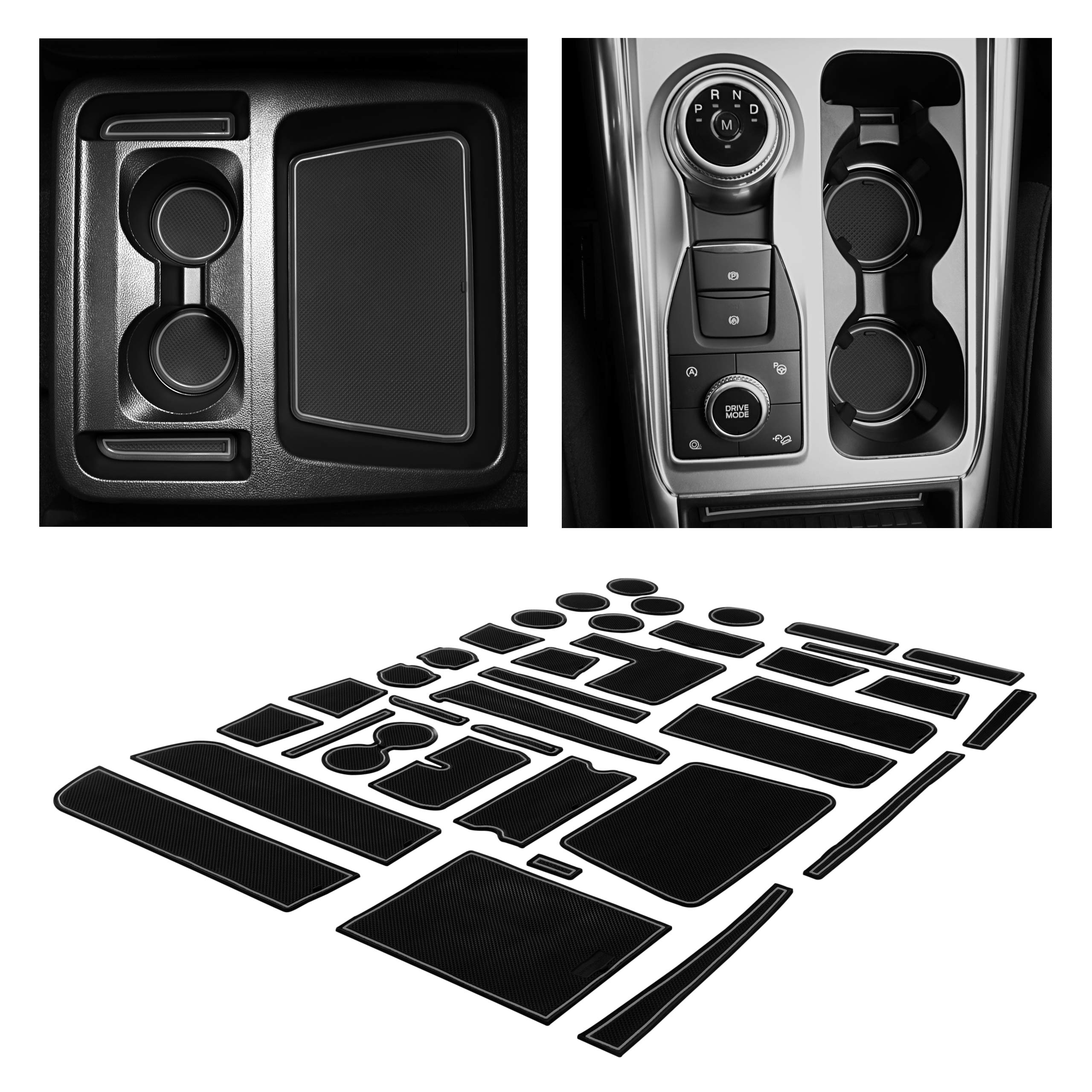 CupHolderHero fits Ford Explorer Accessories 2020-2023 Premium Custom Interior Non-Slip Anti Dust Cup Holder Inserts, Center Console Liner Mats, Door Pocket Liners 37pc Set (Gray Trim)