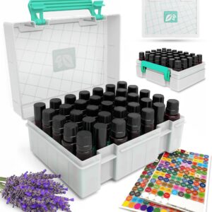 GPG2 Essential Oil Organizer, 35 Essential Oil Storage Holder for Shelf Display, Hard Travel Case for doTERRA & Young Living, Carrying Case for All 5ml/10ml/15ml/Roller Bottles, Stickers Included