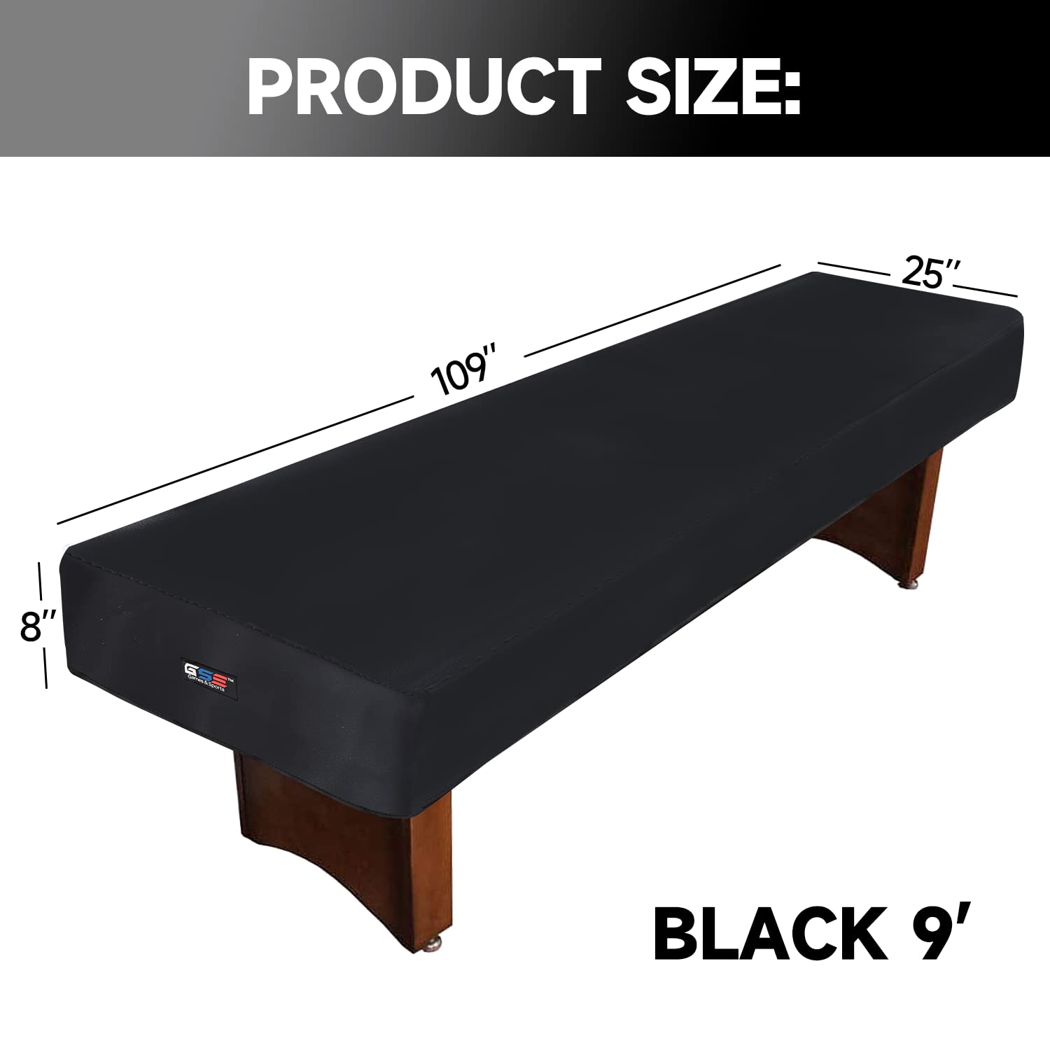 GSE 9' Heavy-Duty Leatherette Shuffleboard Table Cover for Shuffleboard Table Accessories(Black)