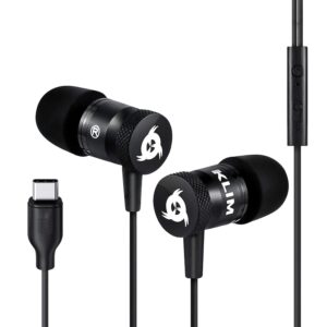 klim fusion c - usb-c earbuds with microphone + long-lasting wired ear buds + 5 years warranty - innovative: in-ear with memory foam + earphones with mic and 3.5 mm jack - new version 2024 - black