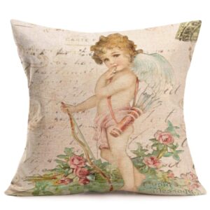 hopyeer valentine's day love cupid message decorative throw pillow covers vintage garden cupid's arrow with flowers leaves pattern pillowcase home sofa cushion cover 18x18inch (cupid's arrow)