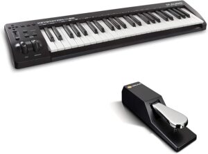 keystation 49 midi keyboard controller beat maker bundle with 49 keys and sustain pedal, plus software suite