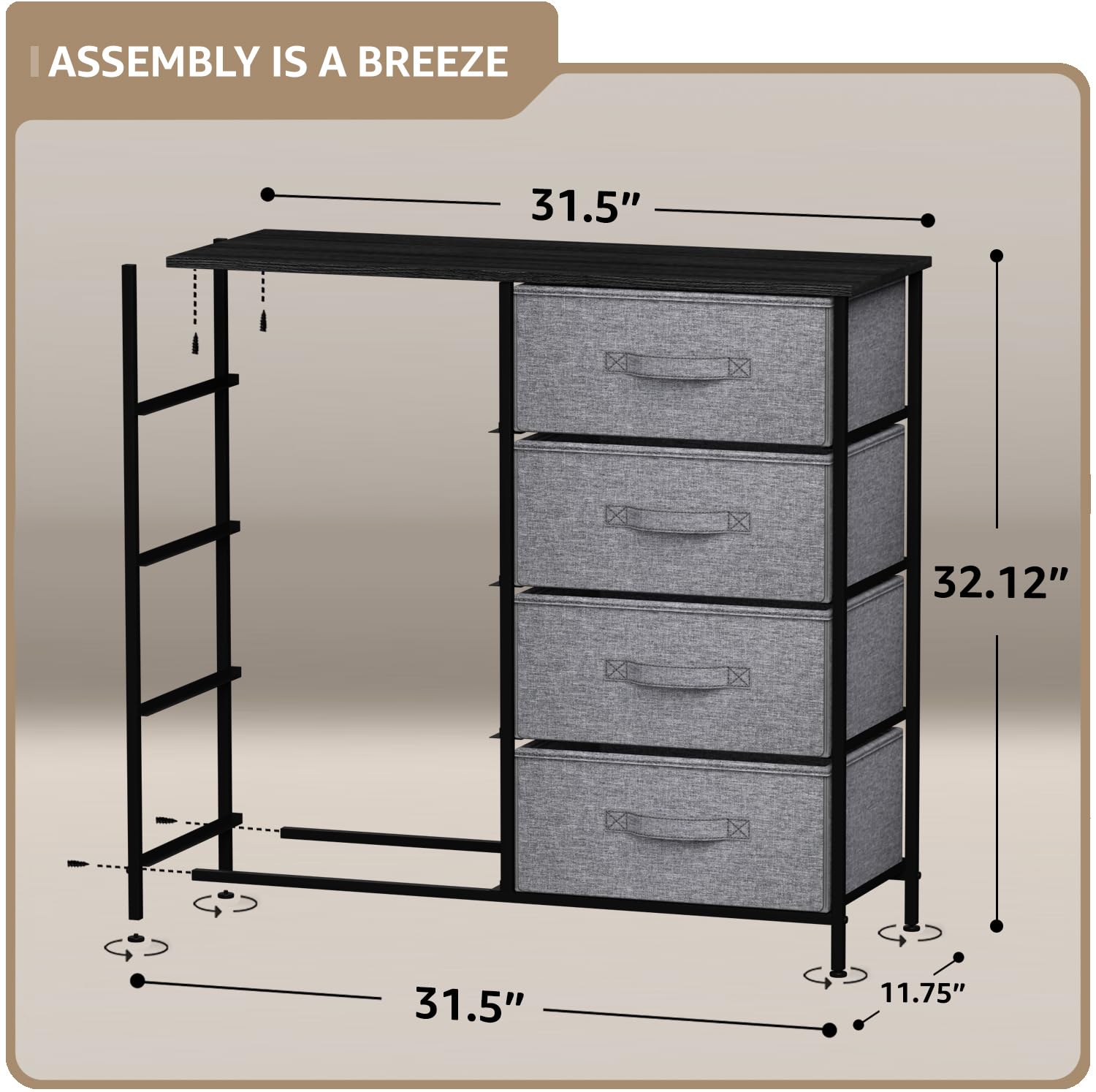 Sorbus Dresser with 8 Drawers - Chest Organizer Unit with Steel Frame Wood Top & Handle Easy Pull Fabric Bins for Clothes - Large Storage Furniture for Bedroom, Hallway, Living Room, Nursery & Closet