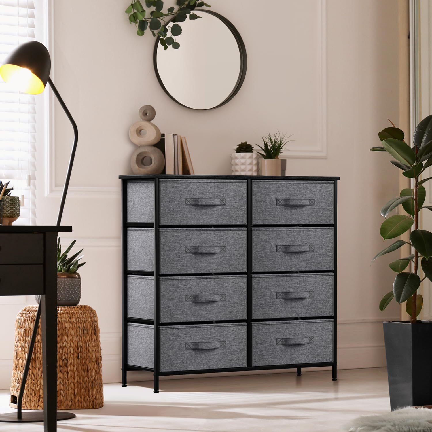 Sorbus Dresser with 8 Drawers - Chest Organizer Unit with Steel Frame Wood Top & Handle Easy Pull Fabric Bins for Clothes - Large Storage Furniture for Bedroom, Hallway, Living Room, Nursery & Closet