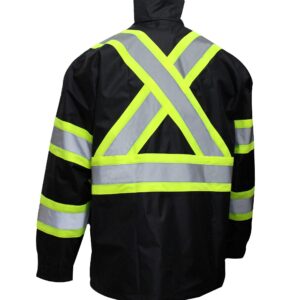 RK Safety TBK66 Class 3 Rain suit, Jacket, Pants High Visibility Reflective Black Bottom with X Pattern (Extra Large, Black)