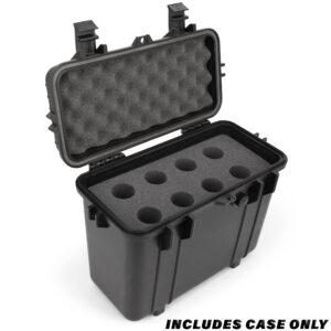 CASEMATIX Microphone Hard Case for 8 Mics Compatible with Sennheiser, Shure, Audio-Technica Microphones and Other Wireless Mic System Transmitter Receiver Microphones - Case Only