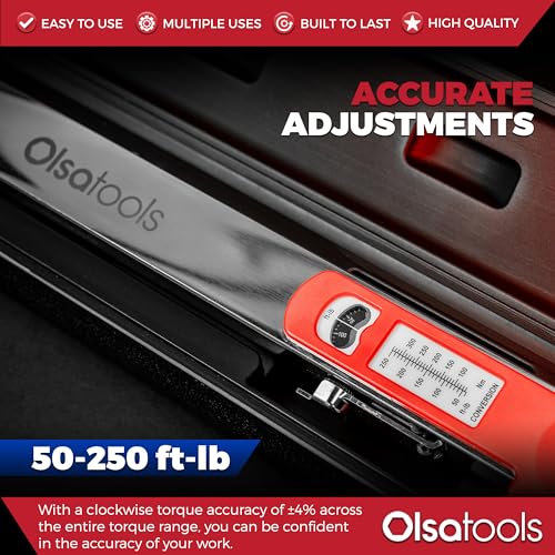 Olsa 1/2-Inch Drive Split Beam Torque Wrench - 32-250 ft-lb, +-4% Accuracy, 15° Flex Head