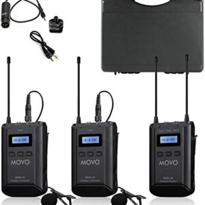 Movo WMX-20-DUO 48-Channel UHF Wireless Lavalier Microphone System with 1 Receiver, 2 Transmitters, and 2 Lapel Microphones Compatible with DSLR Cameras (330' ft Audio Range)