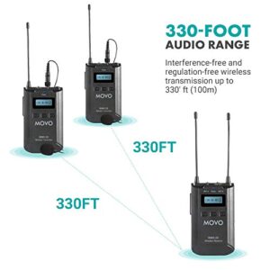 Movo WMX-20-DUO 48-Channel UHF Wireless Lavalier Microphone System with 1 Receiver, 2 Transmitters, and 2 Lapel Microphones Compatible with DSLR Cameras (330' ft Audio Range)