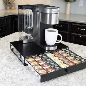 nifty SOLUTIONS Nifty Black Finish, Compatible with K-Cups, Pack Holder, Extra Wide Under Coffee Pot Storage Drawer, Slim Home Kitchen Counter Organizer, 42 Pod Capacity-Rolling