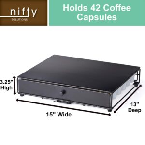 nifty SOLUTIONS Nifty Black Finish, Compatible with K-Cups, Pack Holder, Extra Wide Under Coffee Pot Storage Drawer, Slim Home Kitchen Counter Organizer, 42 Pod Capacity-Rolling