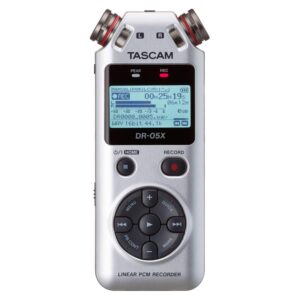 tascam dr-05x stereo handheld digital-audio recorder and usb audio interface, silver