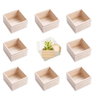 calpalmy (8-pack unfinished wooden box, 4" x 4" x 2.3" small wooden boxs for crafts, rustic home decor, and wooden centerpieces for tables