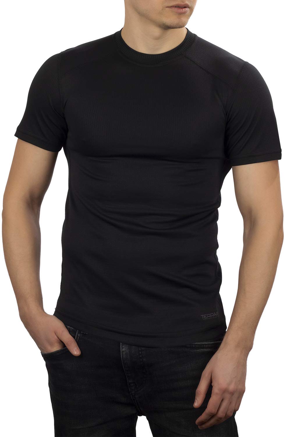 281Z Mens Thermal Lightweight Base Layer T-Shirt - Hiking Trekking Outdoor - Polartec Power Grid - Terrain Reliability Line (Black, X-Large)