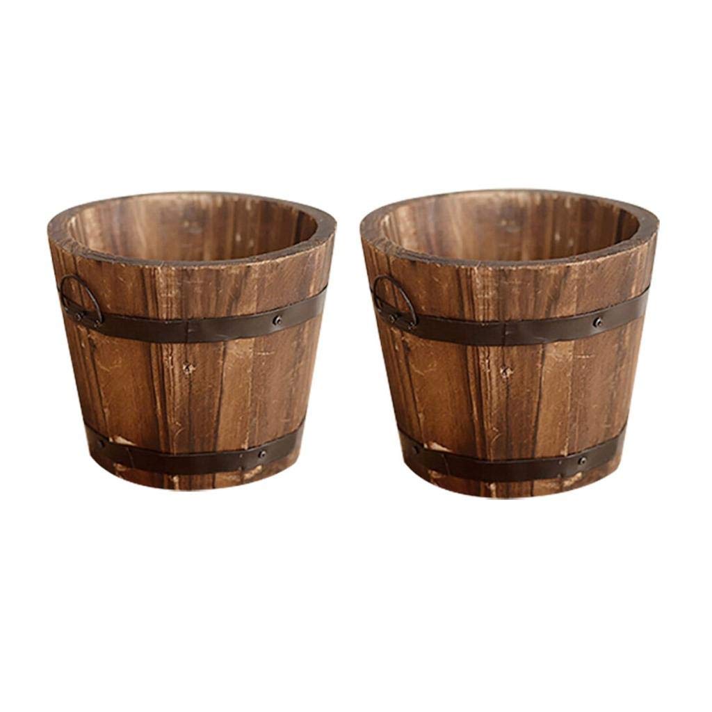 CoscosX Rustic Wooden Barrel Planter, Brown, 10x12x9cm, Ideal for Indoor and Outdoor Decor