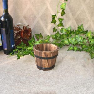 CoscosX Rustic Wooden Barrel Planter, Brown, 10x12x9cm, Ideal for Indoor and Outdoor Decor