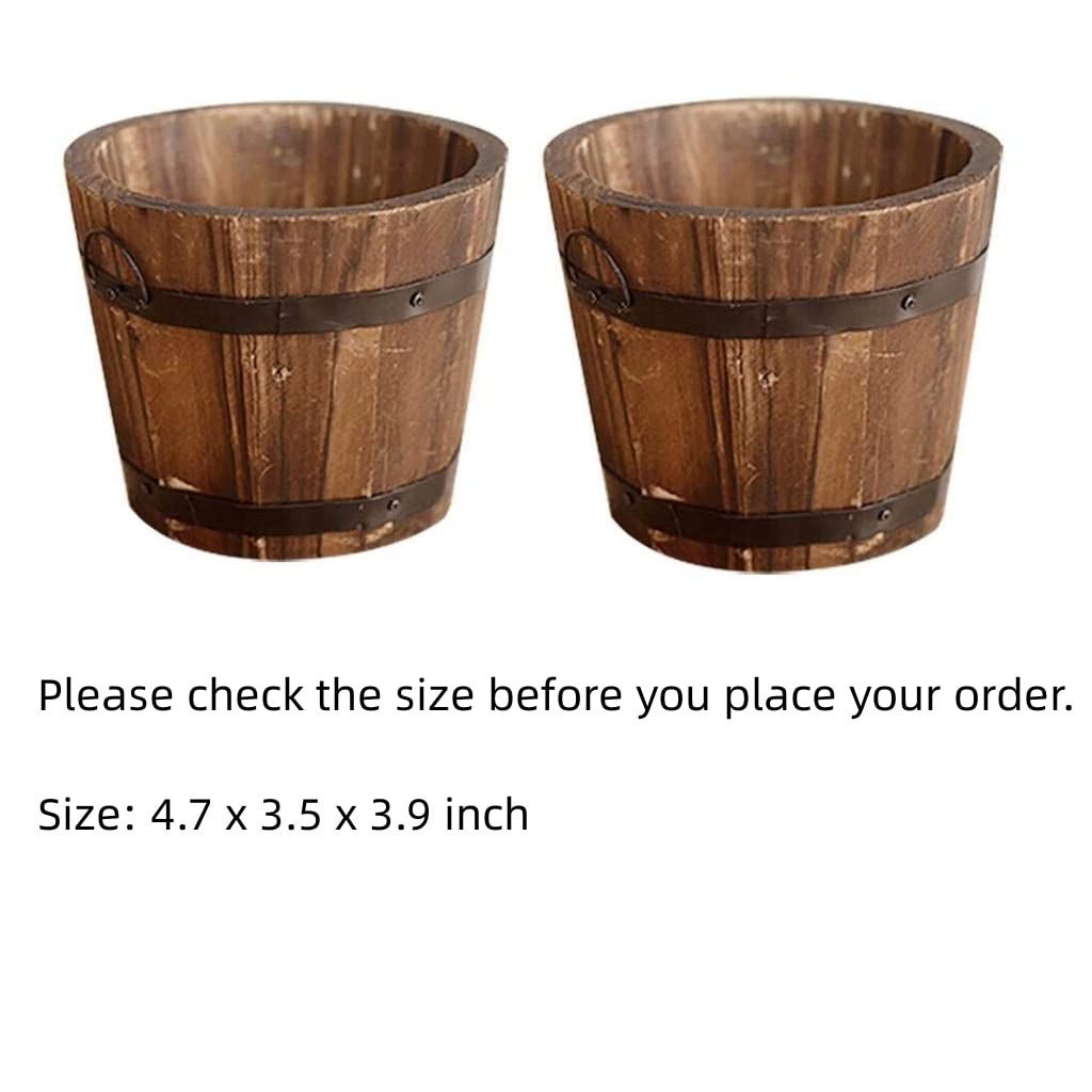 CoscosX Rustic Wooden Barrel Planter, Brown, 10x12x9cm, Ideal for Indoor and Outdoor Decor