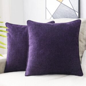 hpuk linen throw pillow covers pack of 2, 18x18 inch accent cushion covers for living room, bedroom, decorative solid color pillow covers for couch, sofa, chair, purple