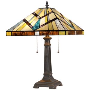 capulina tiffany style table lamp 2-light 16 inches wide cream amber antique mission style stained glass desk lamp for bedrooms living room study home office