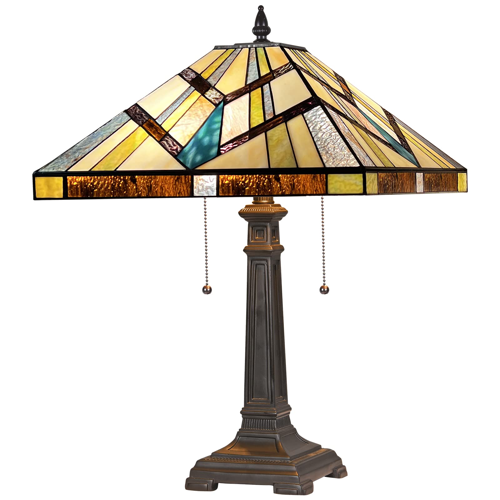 Capulina Tiffany Style Table Lamp 2-Light 16 Inches Wide Cream Amber Antique Mission Style Stained Glass Desk Lamp for Bedrooms Living Room Study Home Office