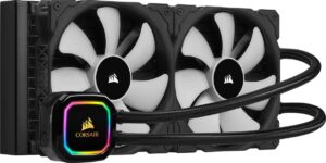 corsair icue h115i rgb pro xt, 280mm radiator, dual 140mm pwm fans, software control, liquid cpu cooler