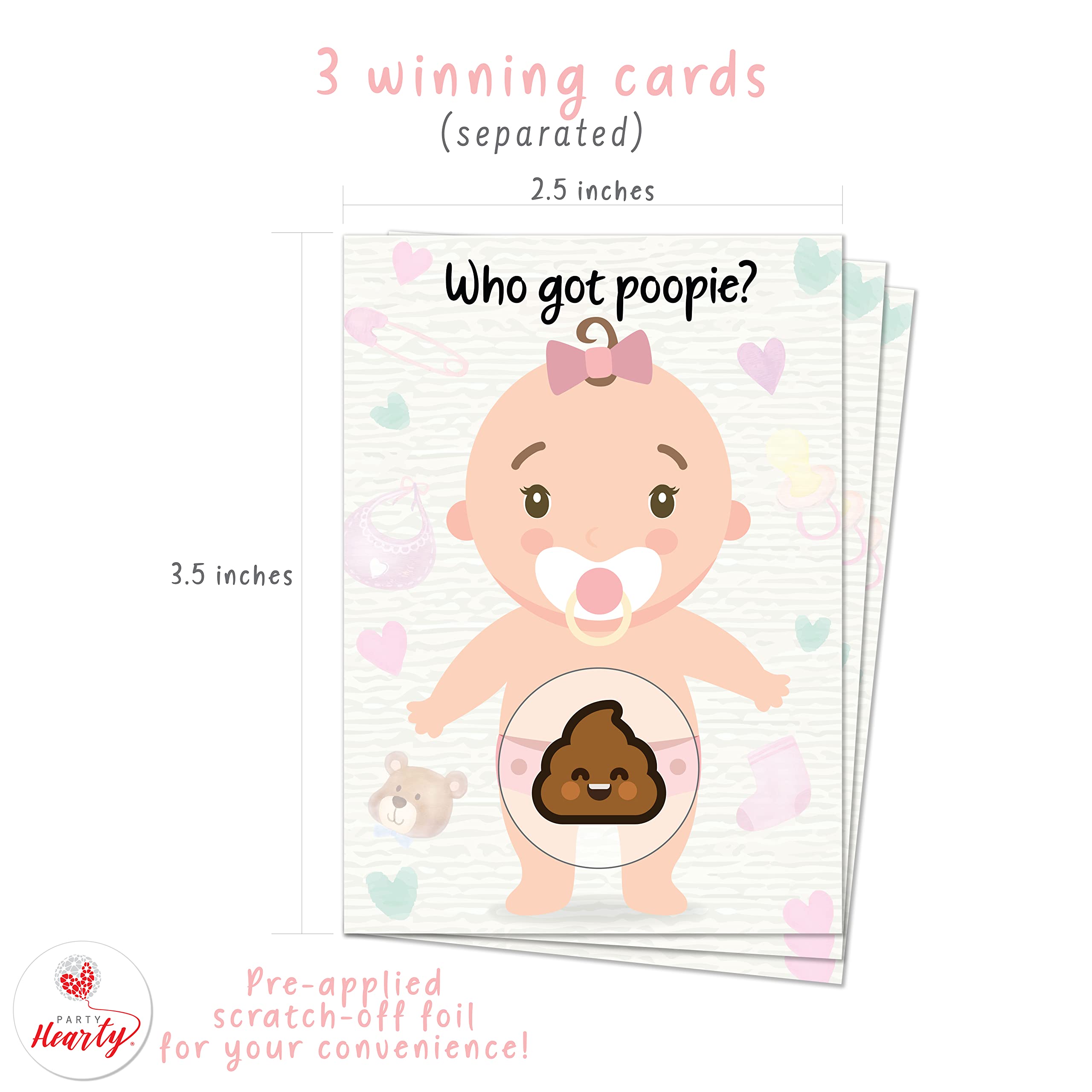 Party Hearty Baby Shower Games for Girl, 33 Poopie Emoji Scratch Off Lottery Tickets, Baby Games Ideas, Scratch Off Game