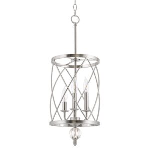 kira home eleanor 26.5" 3-light modern foyer light pendant chandelier, cylinder metal shade, adjustable height, brushed nickel finish